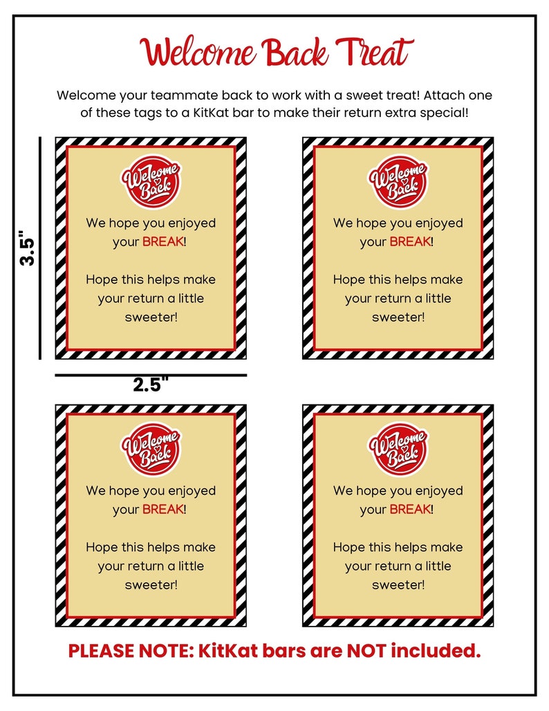 Welcome Back Treat! Gift Tags for Kitkat Candy Bars - Printable PDF ...