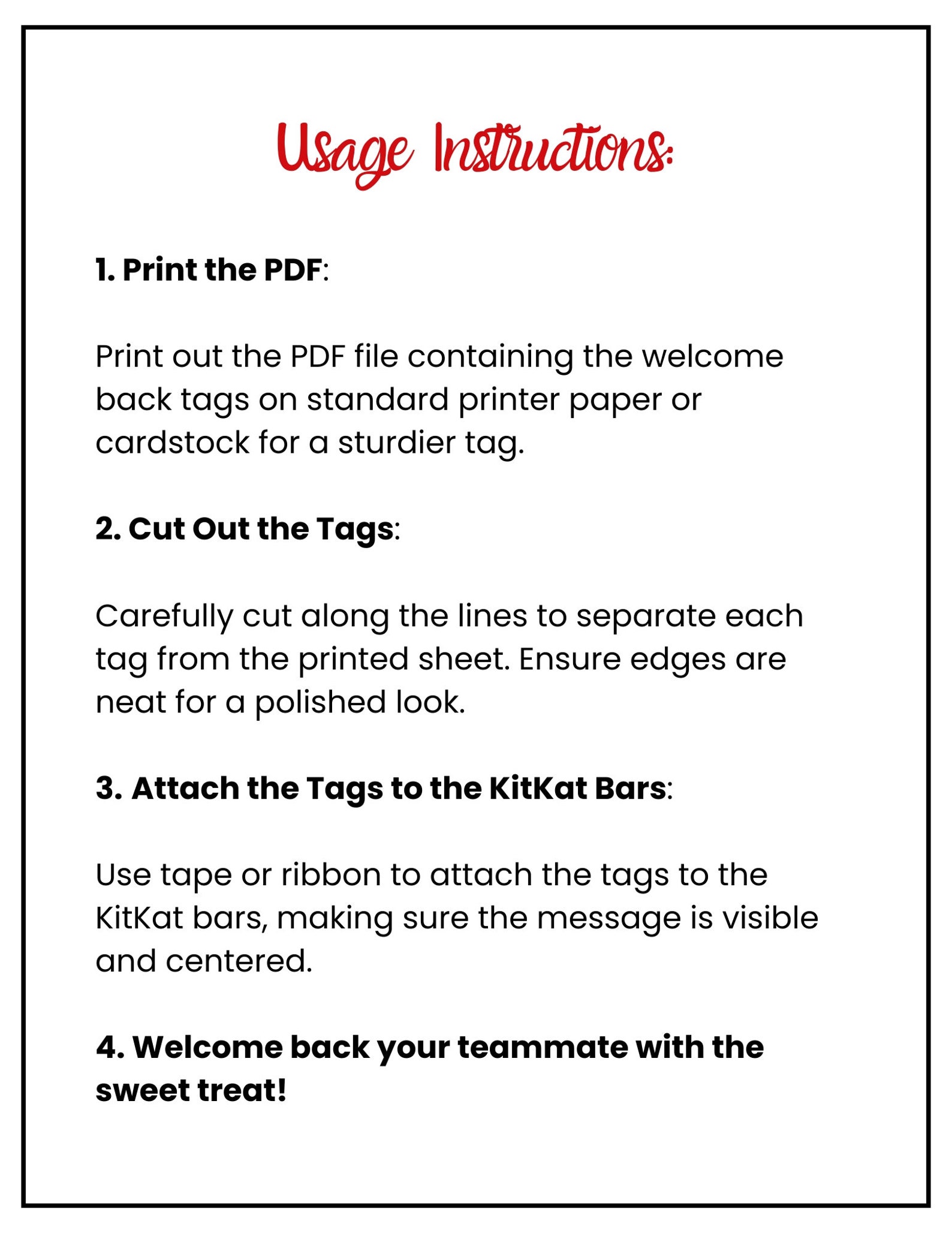 Welcome Back Treat! Gift Tags for Kitkat Candy Bars - Printable PDF ...