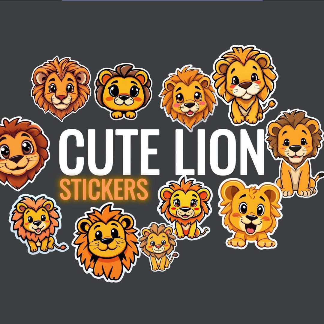 30 Cute Lion Sticker Bundle | Printable Digital Sticker Pack 1 | PNG ...