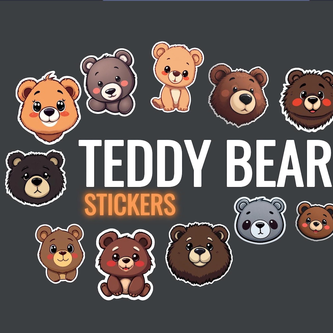 30 Cute Bear Sticker Bundle | Printable Digital Sticker Pack 1 | PNG ...