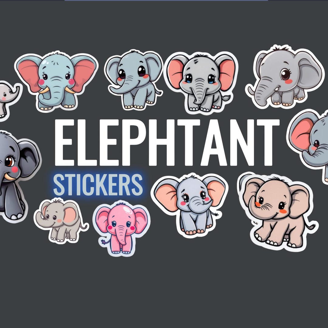 30 Cute Elephant Sticker Bundle | Printable Digital Sticker Pack 1 ...