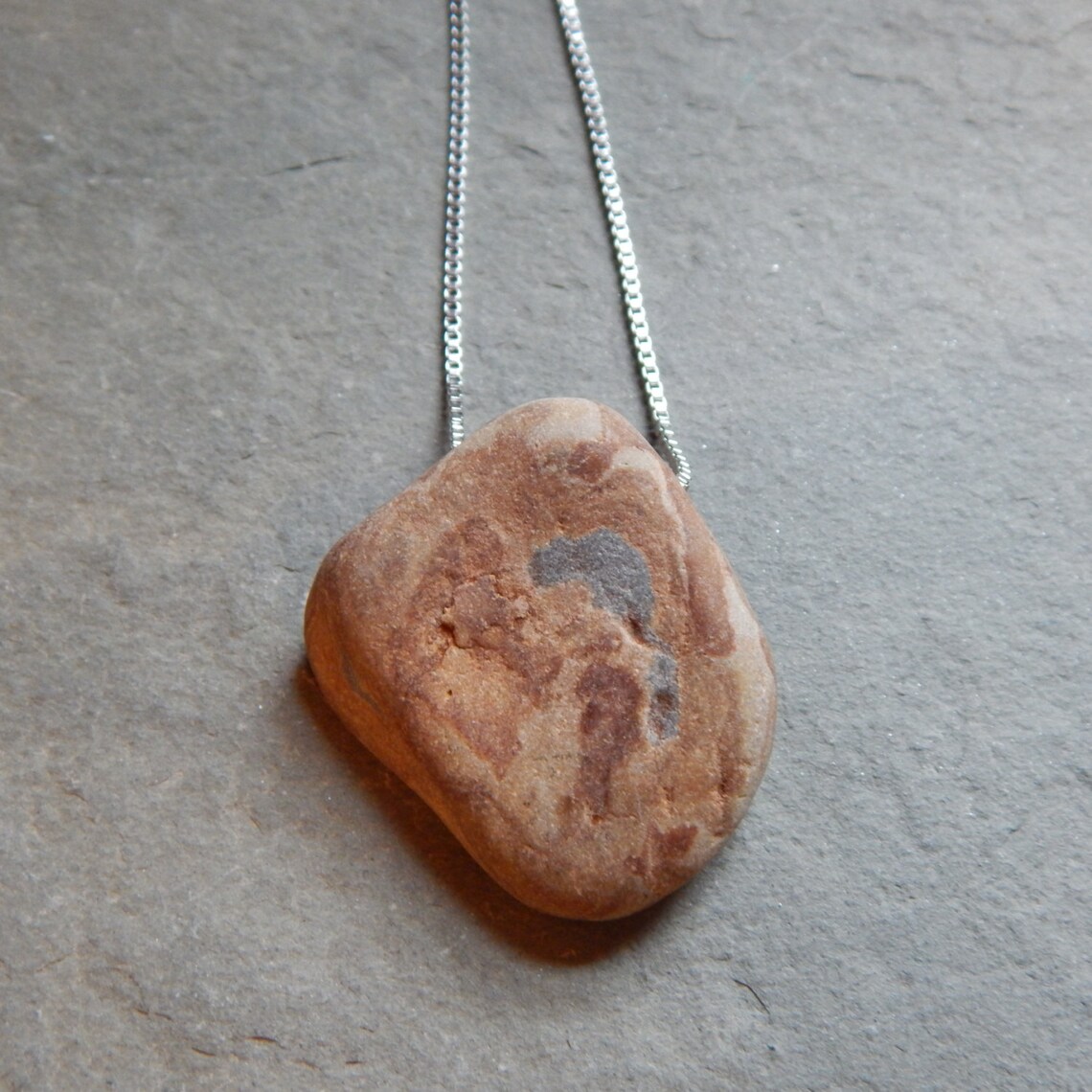 One-of-a-kind Beach Stone Necklace, Multi-color Beach Stone, Tan, Brown ...