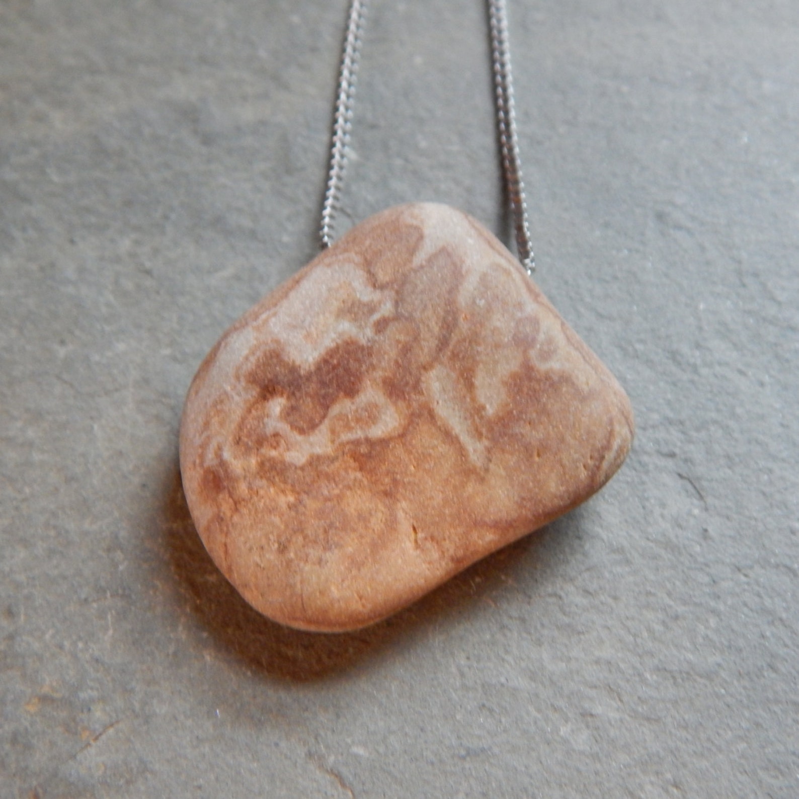 One-of-a-kind Beach Stone Necklace, Multi-color Beach Stone, Tan, Brown ...