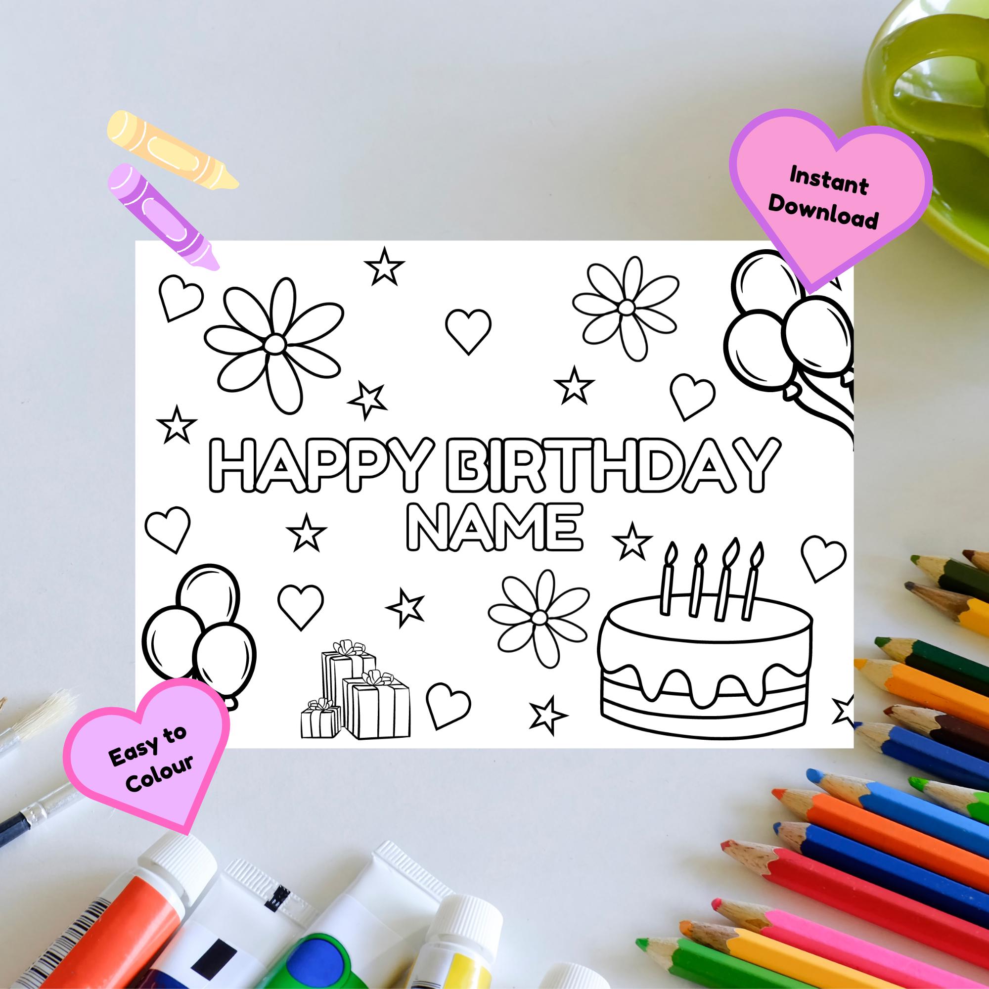 Custom Name Coloring Birthday Card Personalized DIY Birthday Card for ...