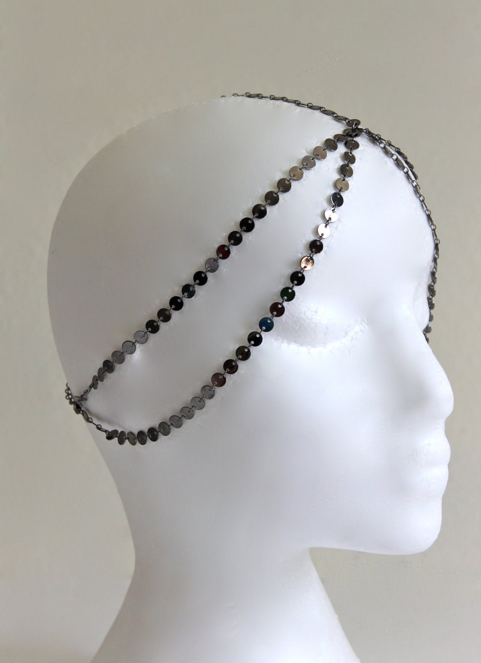 5 Strand Gunmetal Boho Hippie Gypsy Coin Disc Head Piece Dress Band ...
