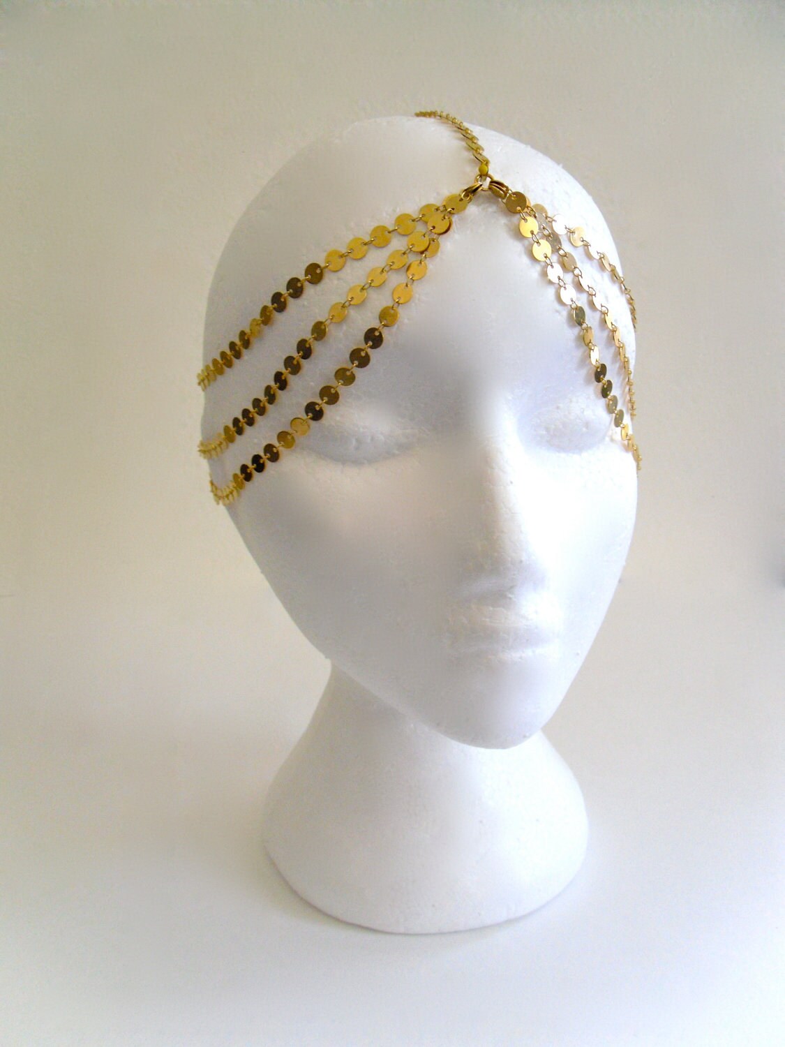 7 Strand Gold Plated Boho Bohemian Hippie Gypsy Coin Disc Chain Head