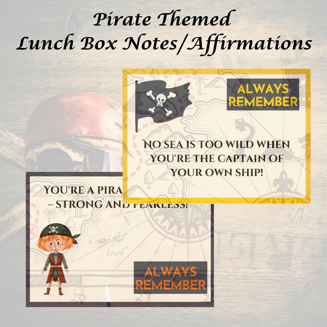 Printable Pirate Lunch Box Notes - 32 Digital Affirmation Cards to ...