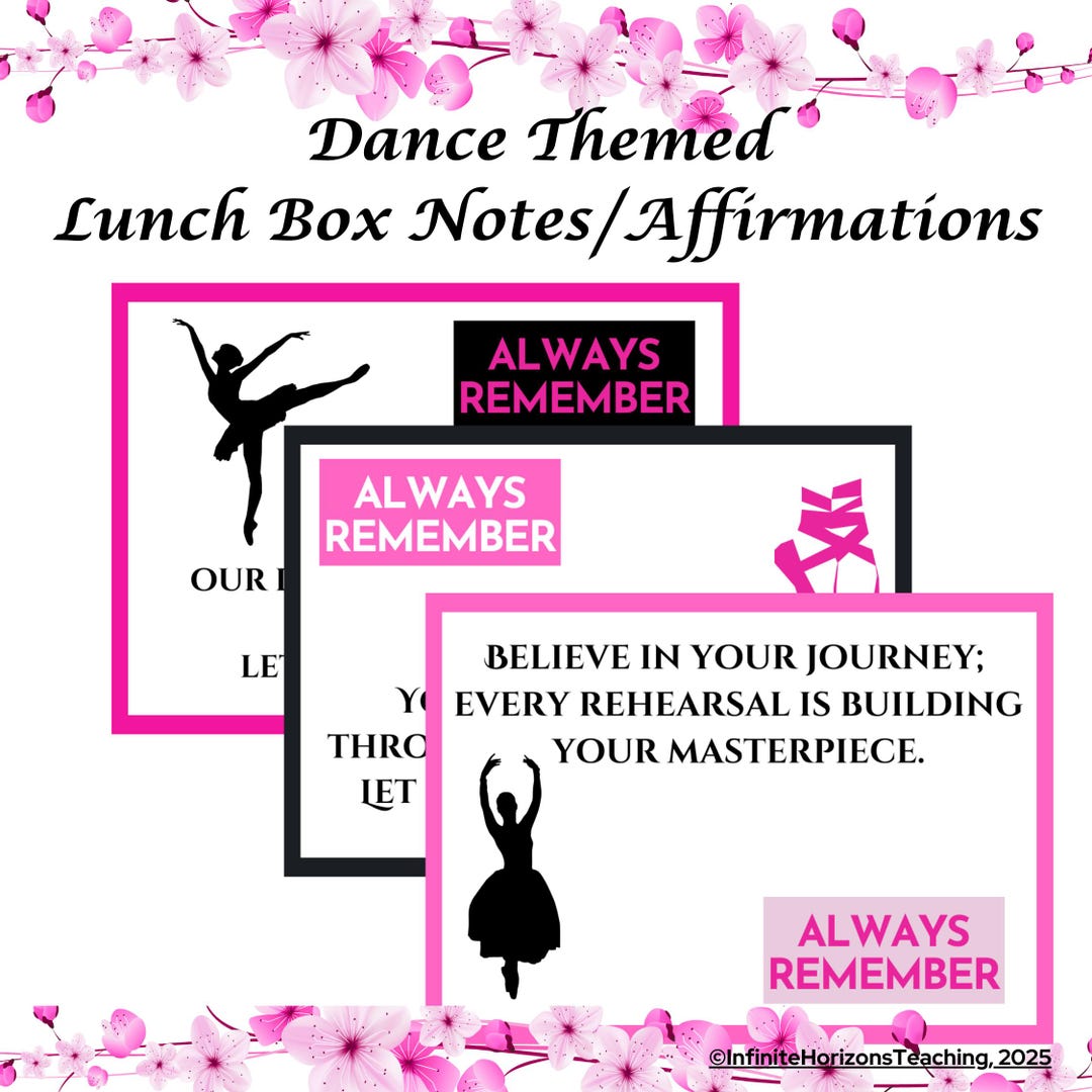 Dancer Themed Lunch Box Notes & Affirmation Cards – Printable Digital ...