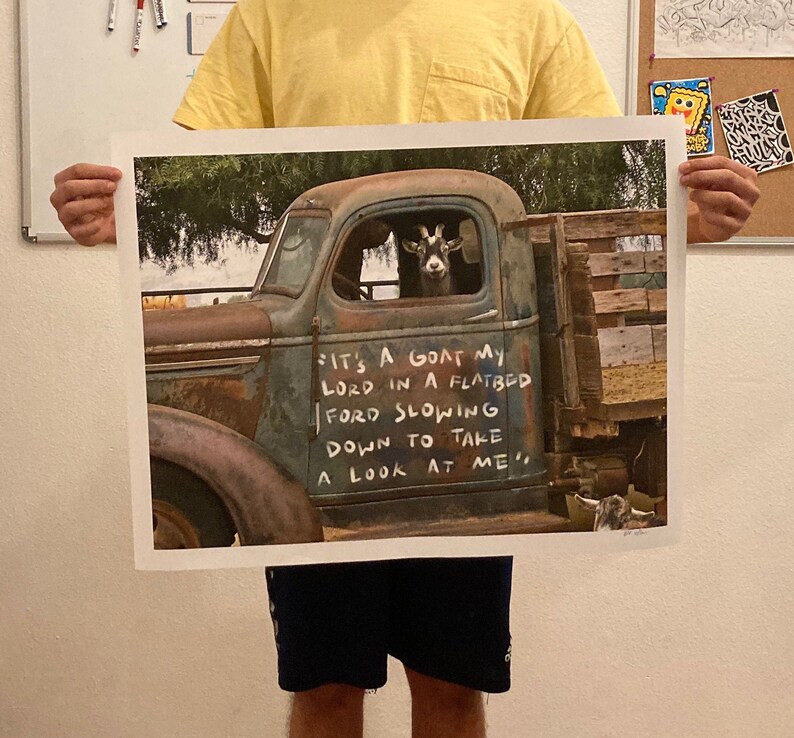 Funny Goat Art Print, Goat in a Truck, Farmhouse Wall Art, Country Home ...