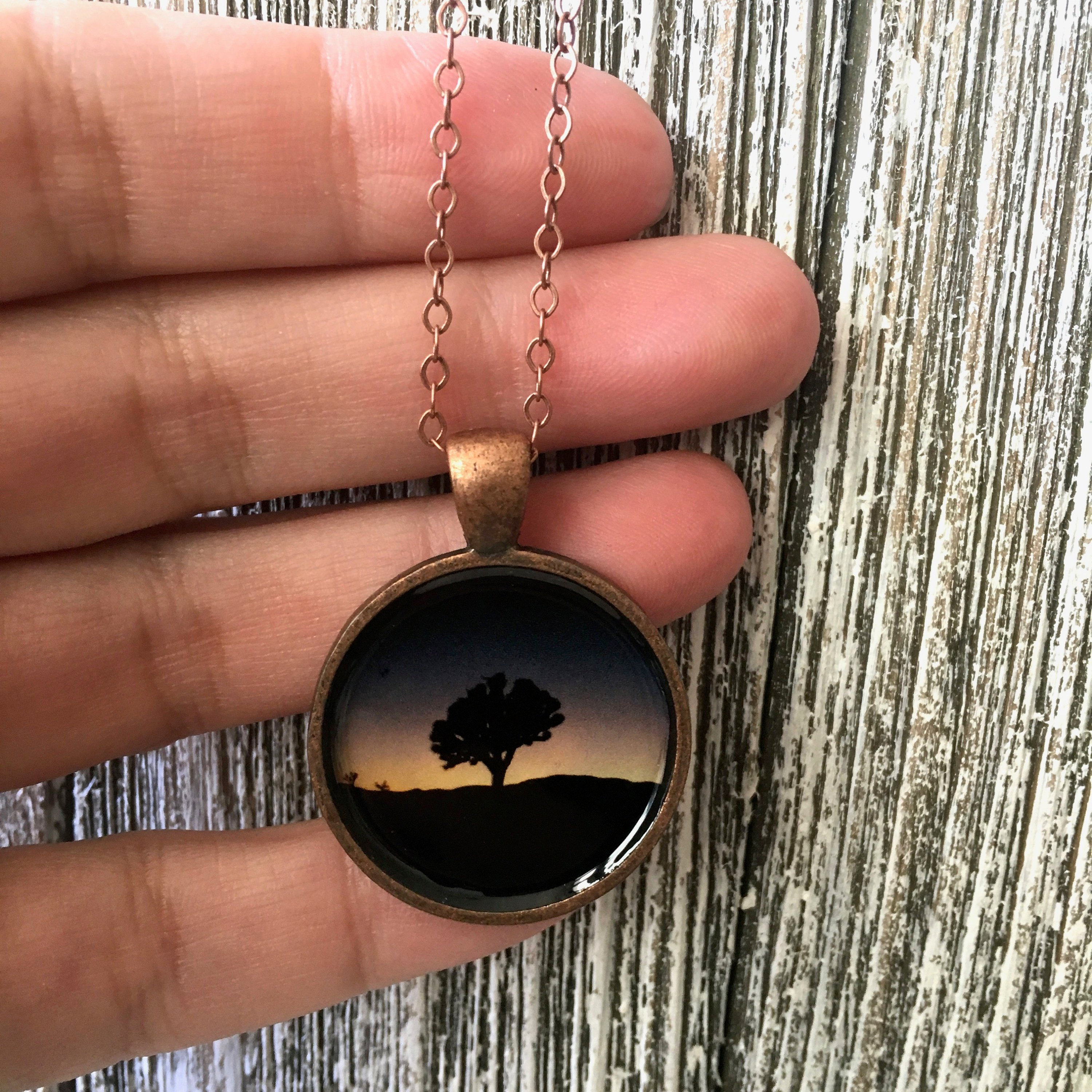 Joshua Tree Pendant, California Desert Photo Necklace, Deep Blue Sunset ...
