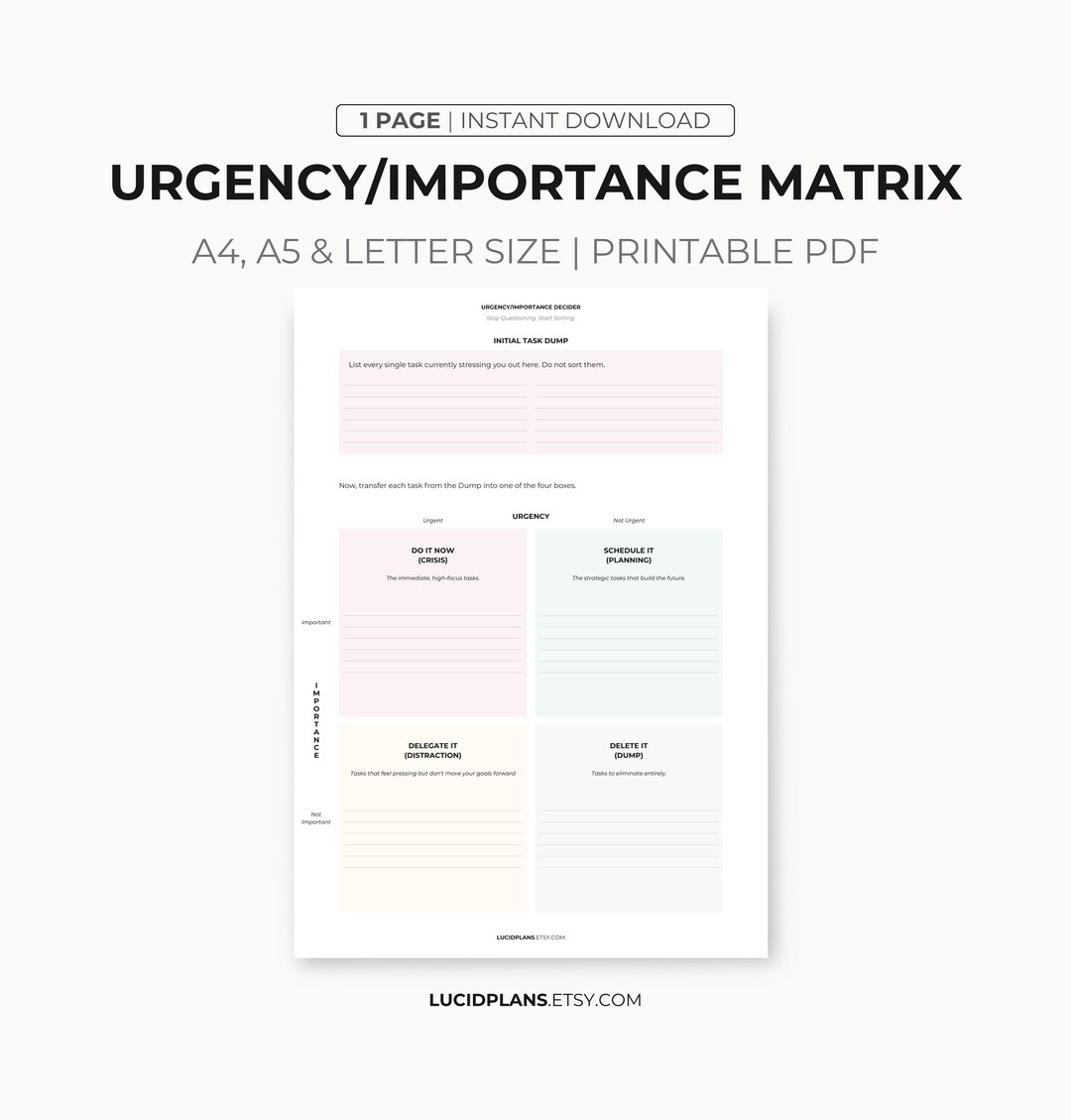 Eisenhower Matrix Printable ADHD Planning Productivity Tool for ...
