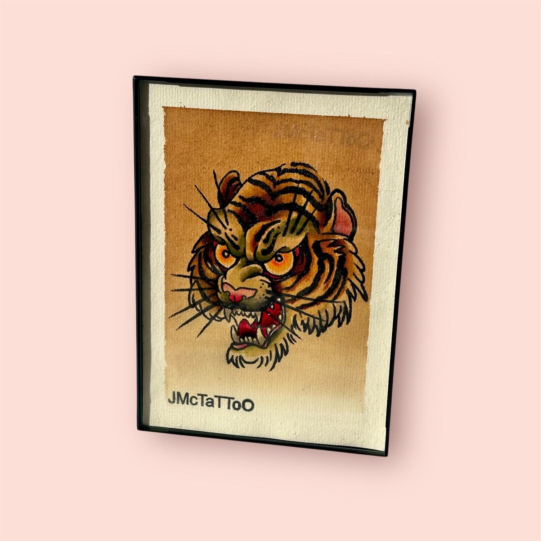 Hand Painted Tiger Head, Hand Painted American Traditional Tattoo Flash ...