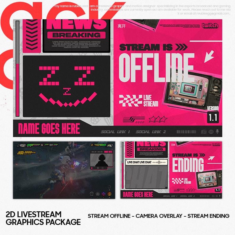 ZZZ Overlay Graphics Twitch Stream Package ZZZ Stream Graphics 2D ...