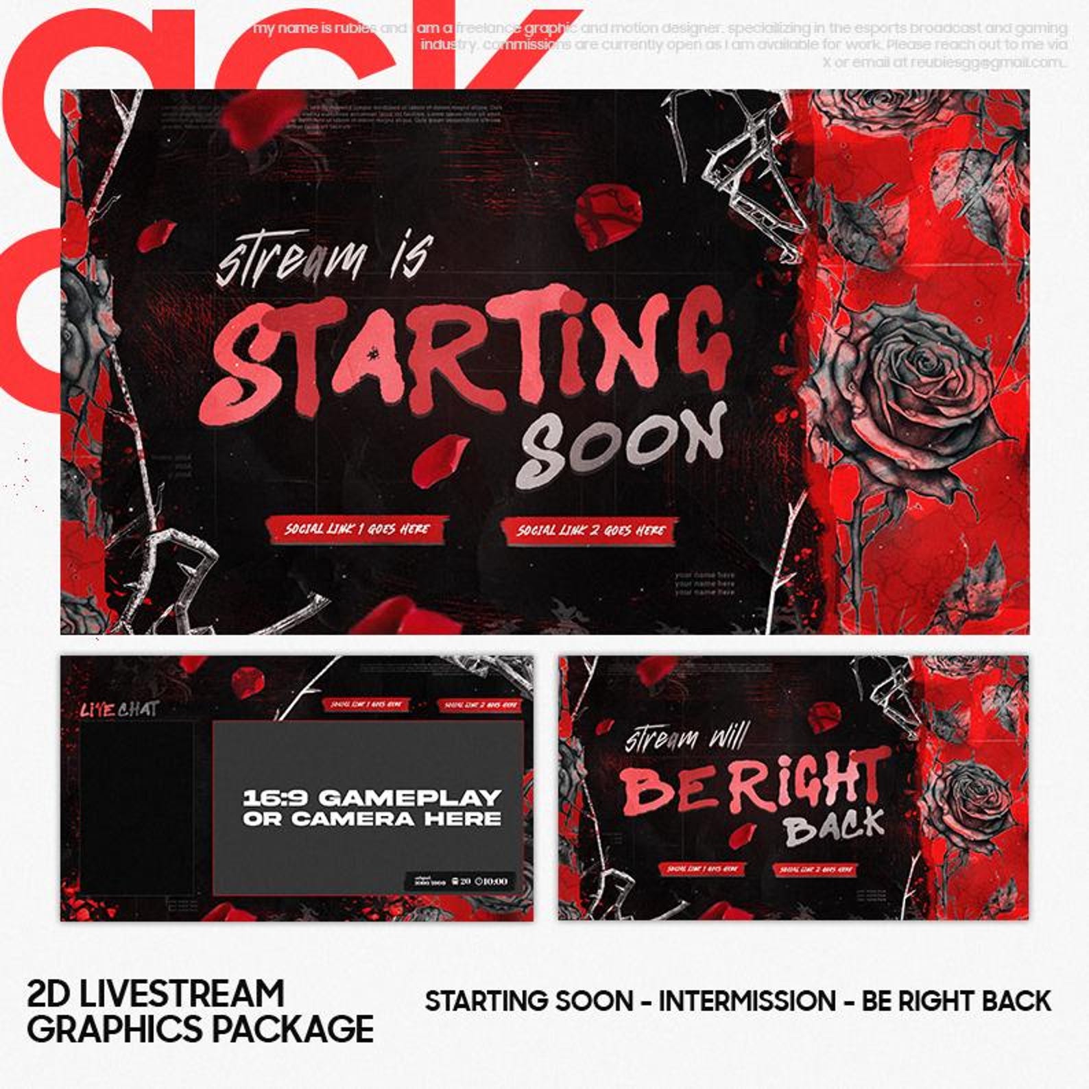 Stream Overlay Graphics Livestream Package 2D Design Roses Thorns Art ...