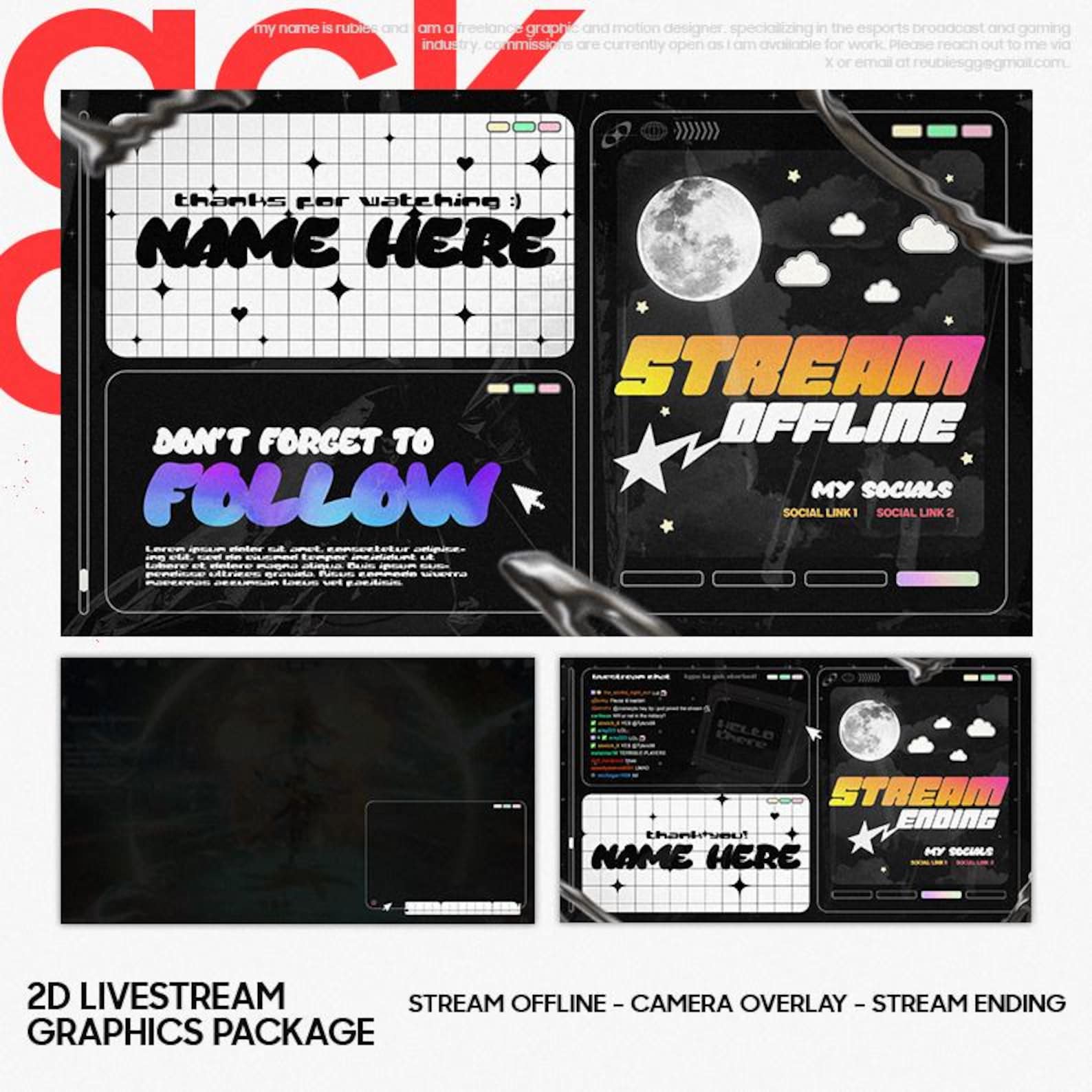 Y2k Animated Stream Overlays Retro Twitch Overlay Chrome Twitch Stream ...