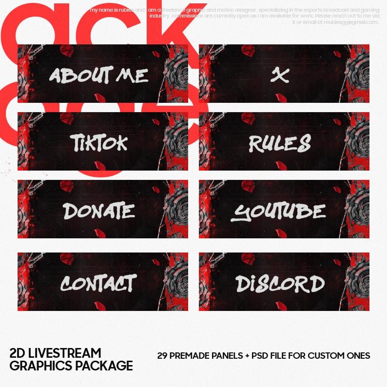 Stream Overlay Graphics Livestream Package 2D Design Roses Thorns Art ...