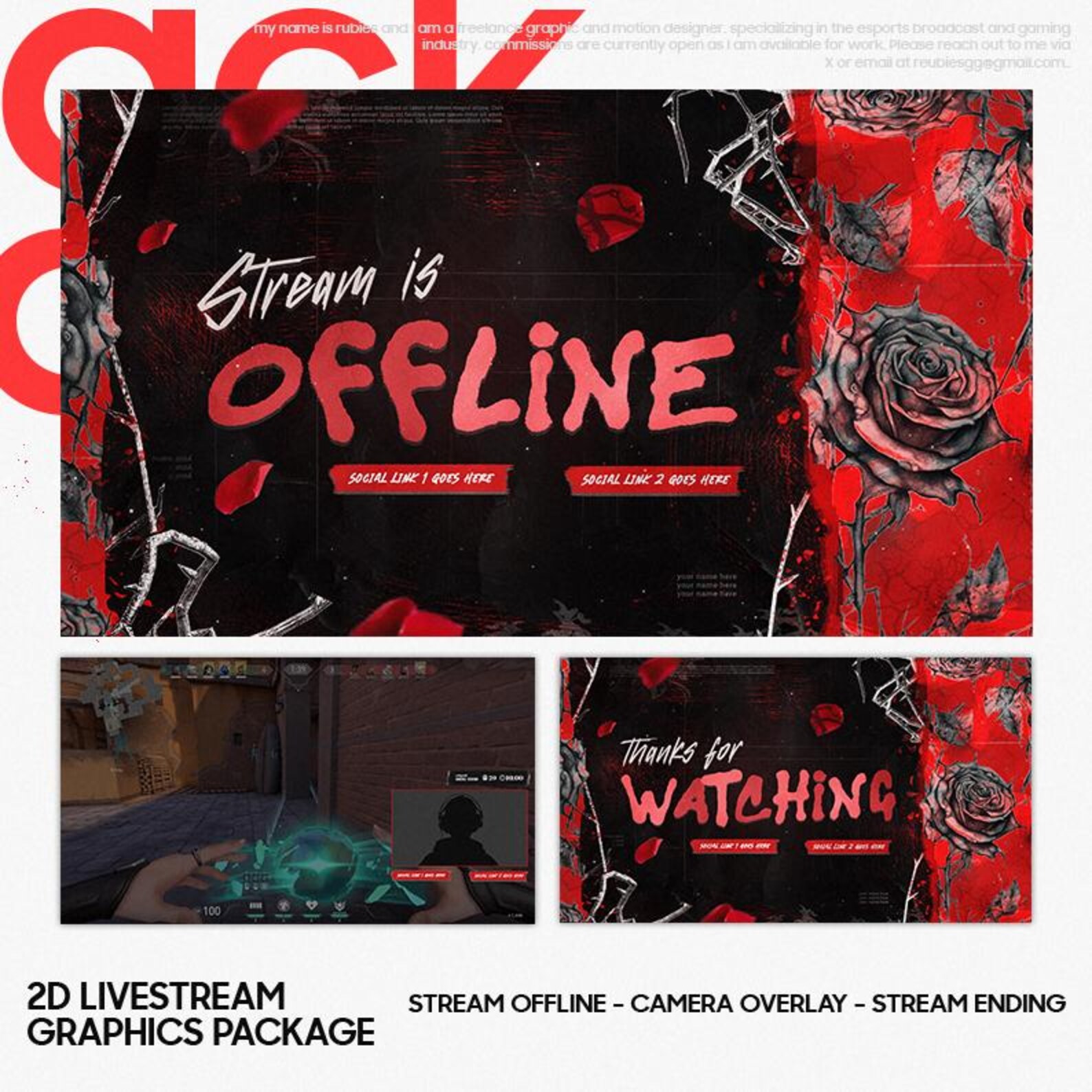 Stream Overlay Graphics Livestream Package 2D Design Roses Thorns Art ...
