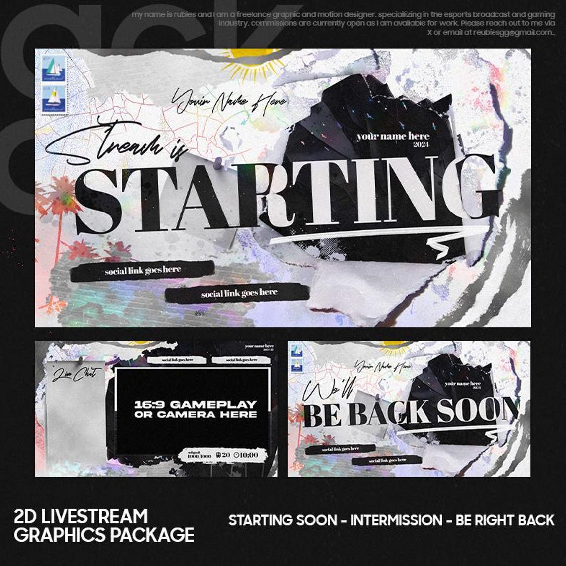 Stream Overlay Graphics Livestream Package 2D Design Paper Grunge Art ...