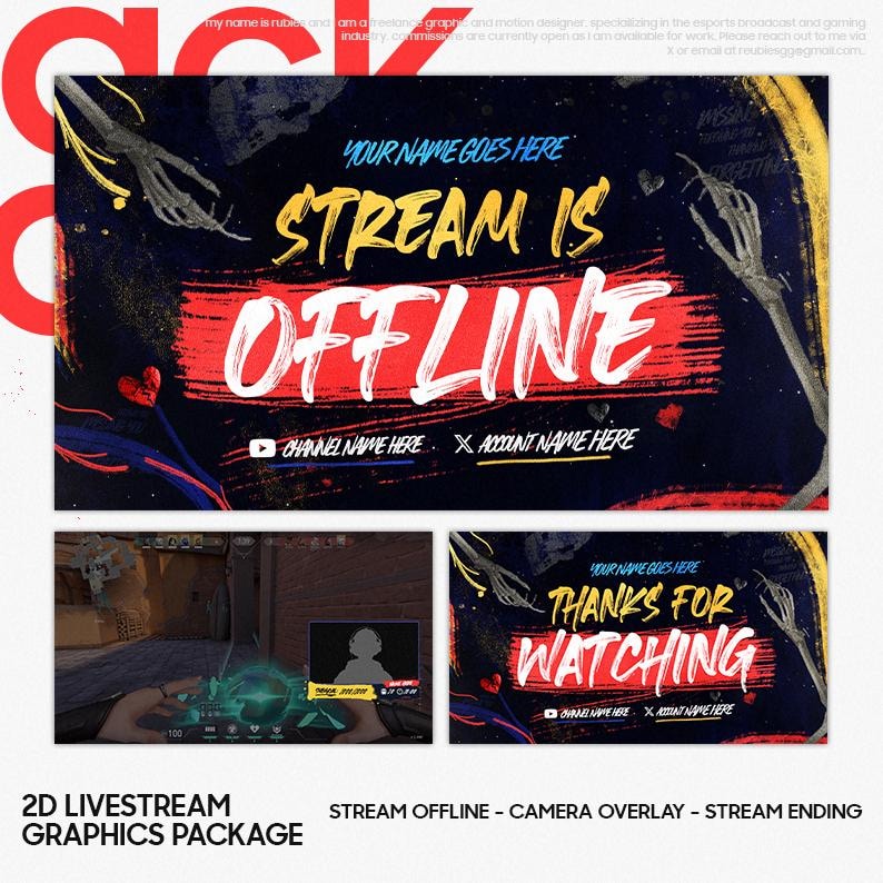 Stream Overlay Graphics Livestream Package 2D Design Hearts Skulls ...
