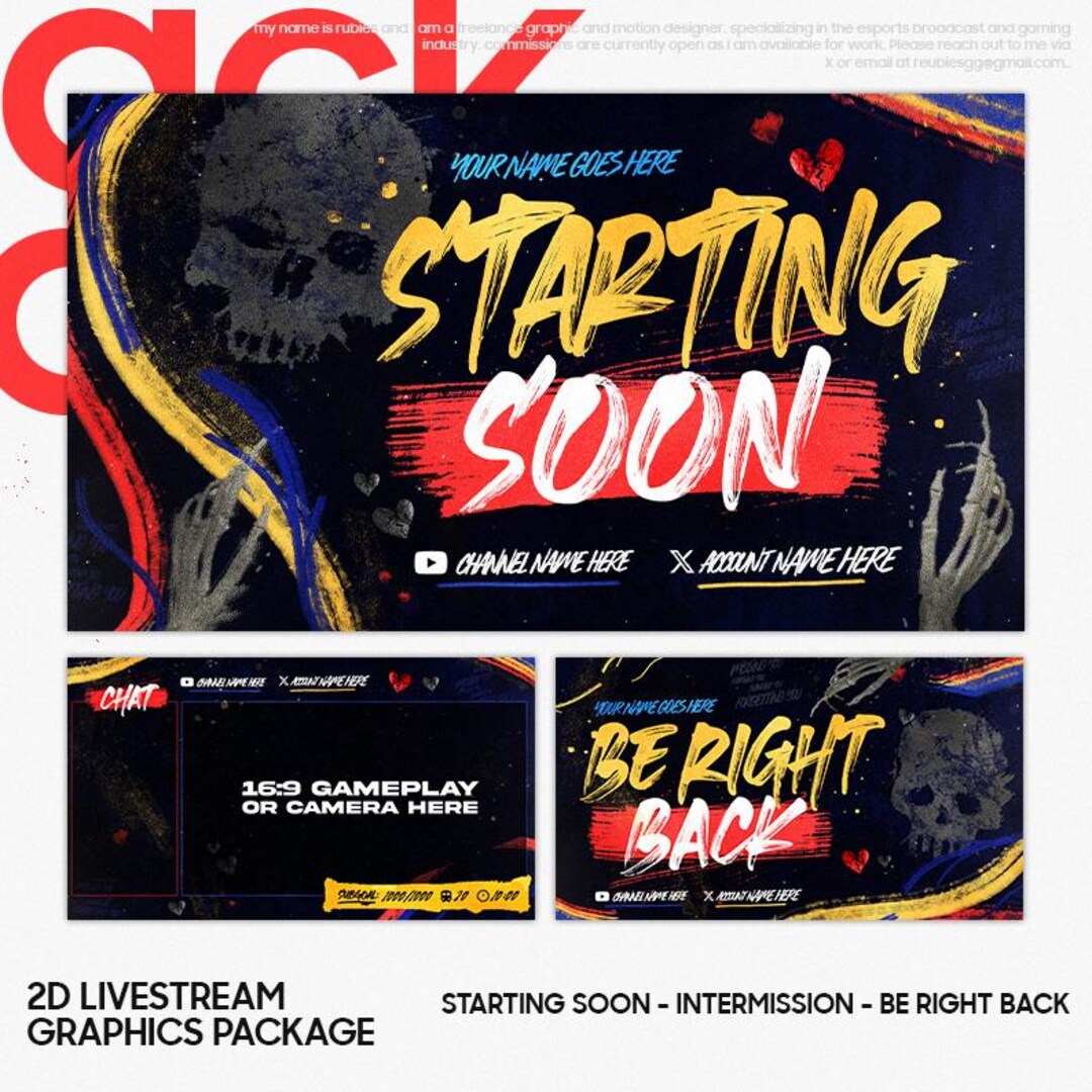 Stream Overlay Graphics Livestream Package 2D Design Hearts Skulls ...