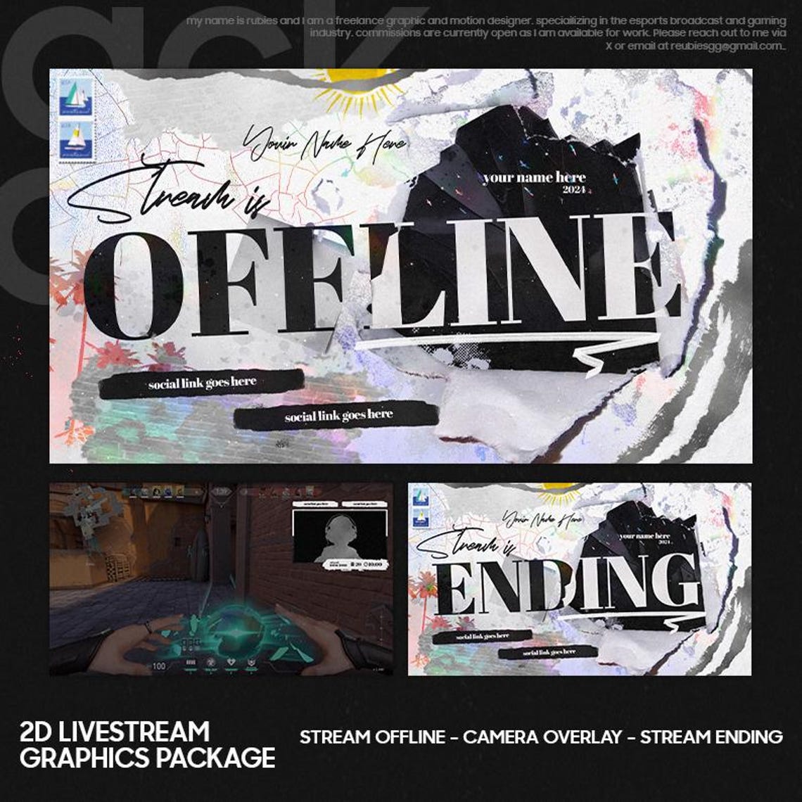 Stream Overlay Graphics Livestream Package 2D Design Paper Grunge Art ...