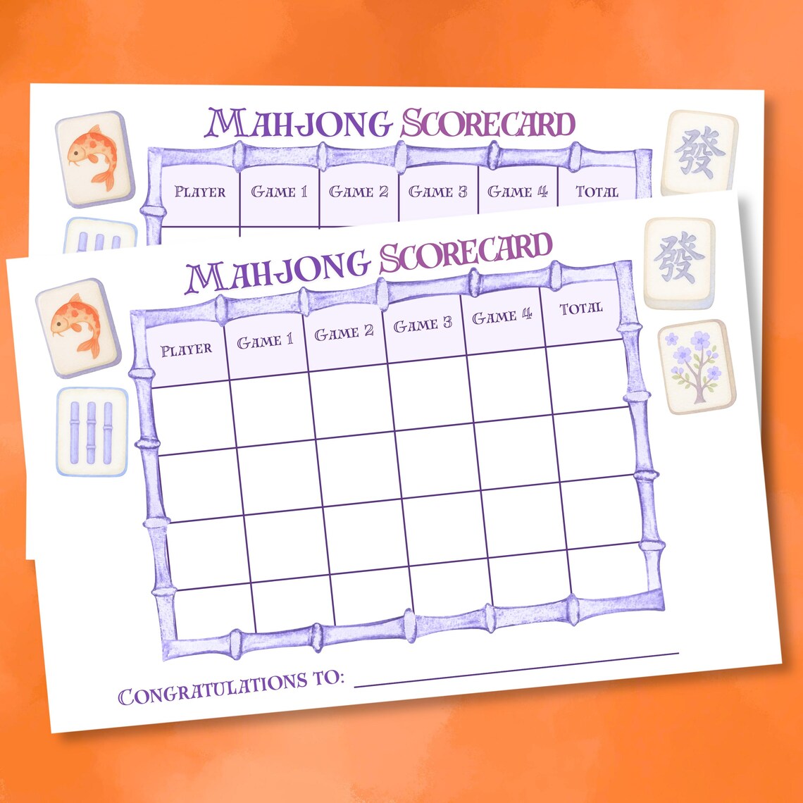 American Mahjong Scorecard Printable: Watercolor Tiles (digital ...