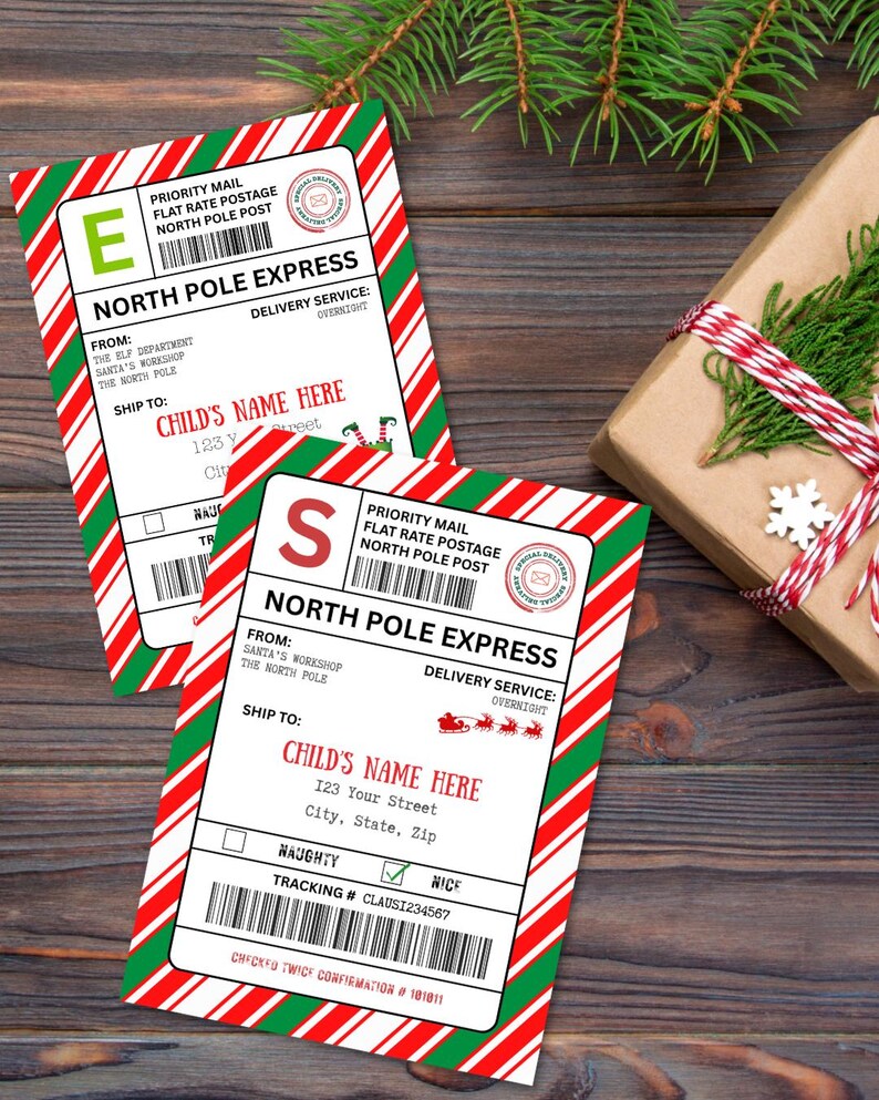 Editable Santa and Elf Delivery Labels, North Pole Tags (digital ...