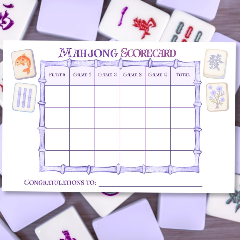 American Mahjong Scorecard Printable: Watercolor Tiles (digital ...