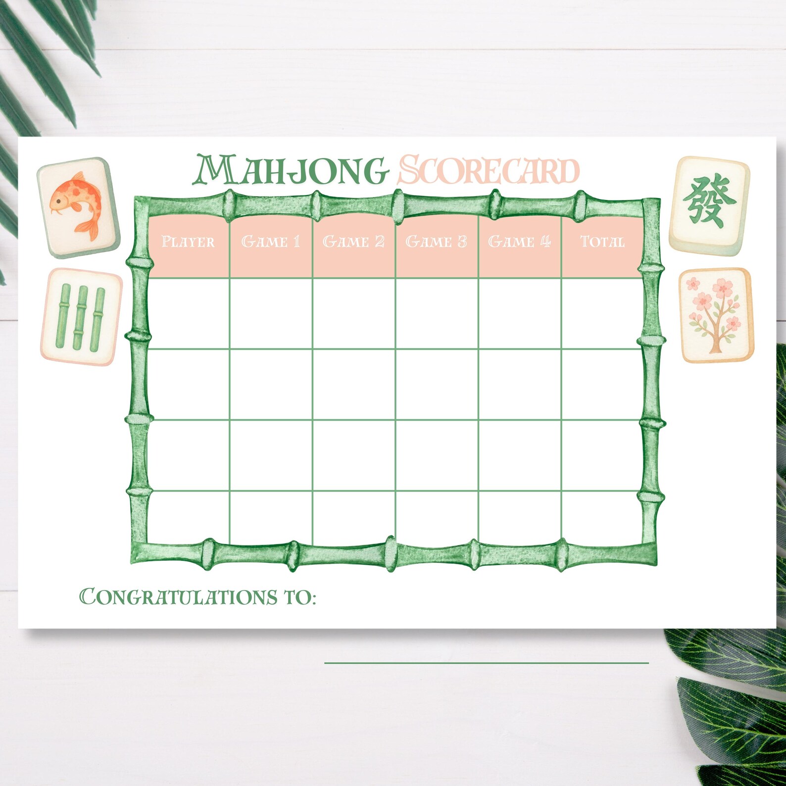 American Mahjong Scorecard Printable: Elegant Watercolor Design ...