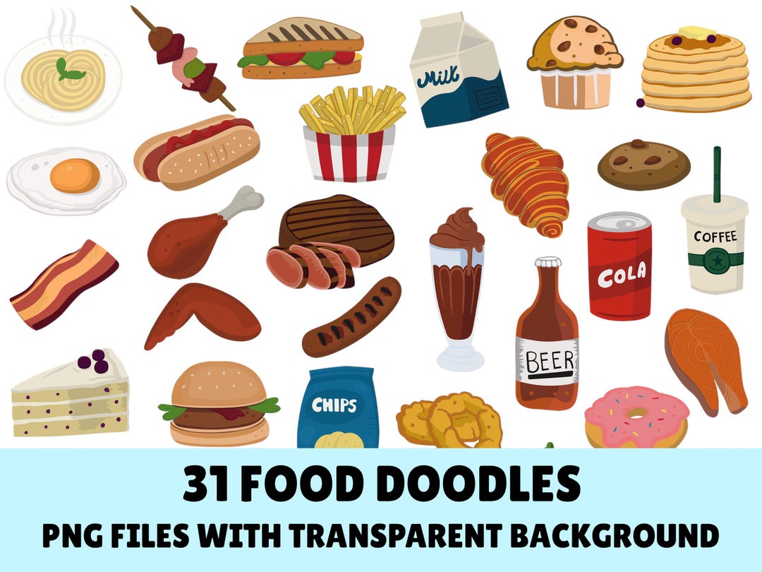 Food Doodle Clipart Hand Drawn Art PNG & SVG Bundle for Scrapbooking ...
