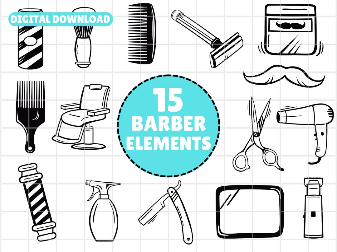 Barber Shop Clipart Bundle Handdrawn Barber Doodles for Arts & Crafts ...