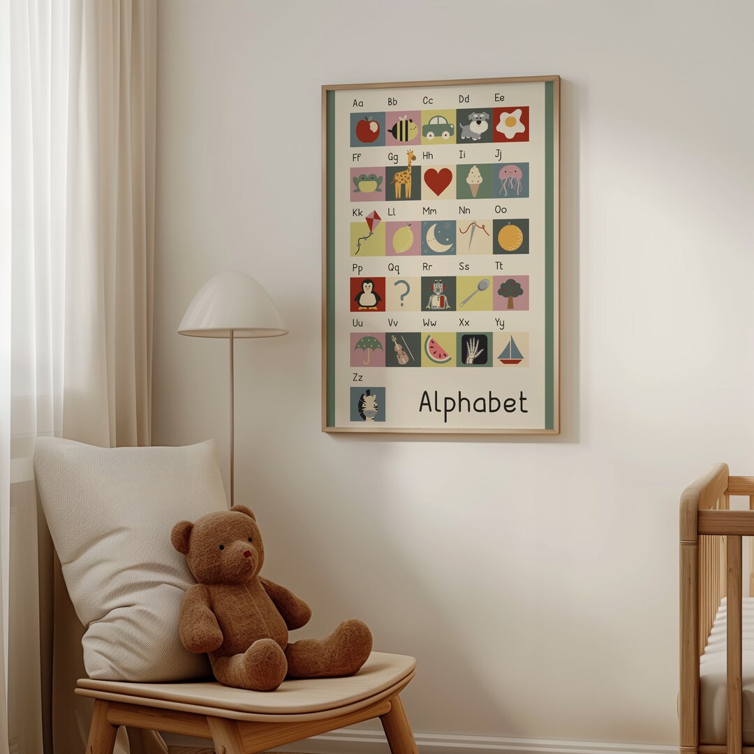 A3 Children's Alphabet in Muted Tones in Green Educational Wall Art ...