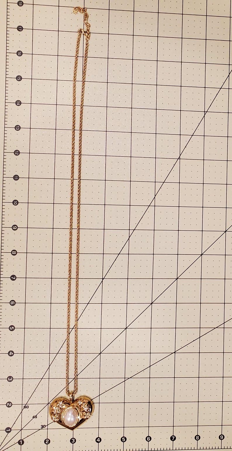 Vintage NINA RICCI Heart, Faux Pearl, Rhinestones, Gold Tone Pendant ...