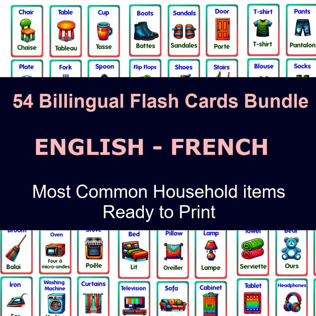 54+ Bilingual Flashcards Bundle-english and French Printable-study ...