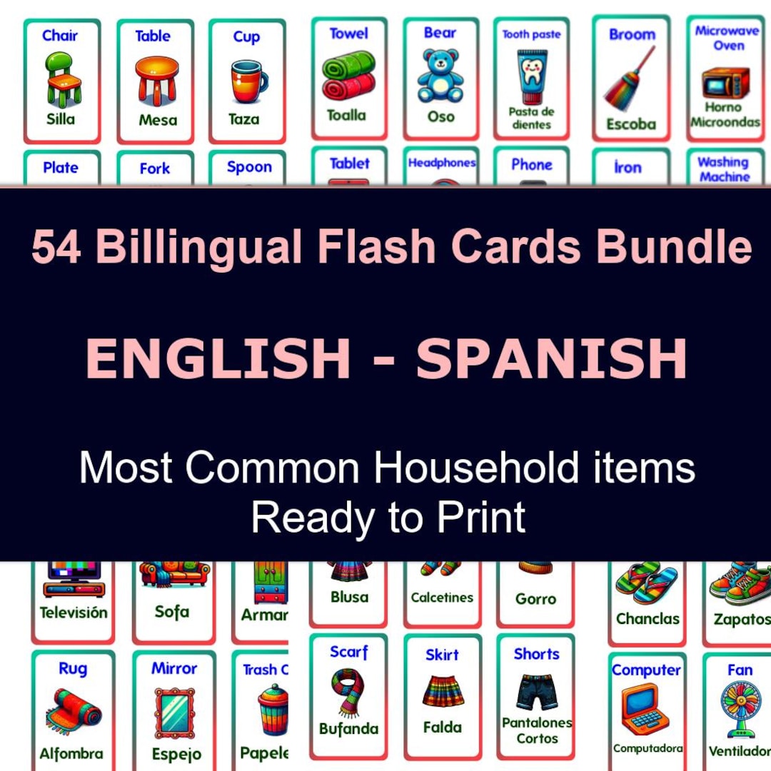 54+ Bilingual Flashcards Bundle-english and Spanish Printable-study ...
