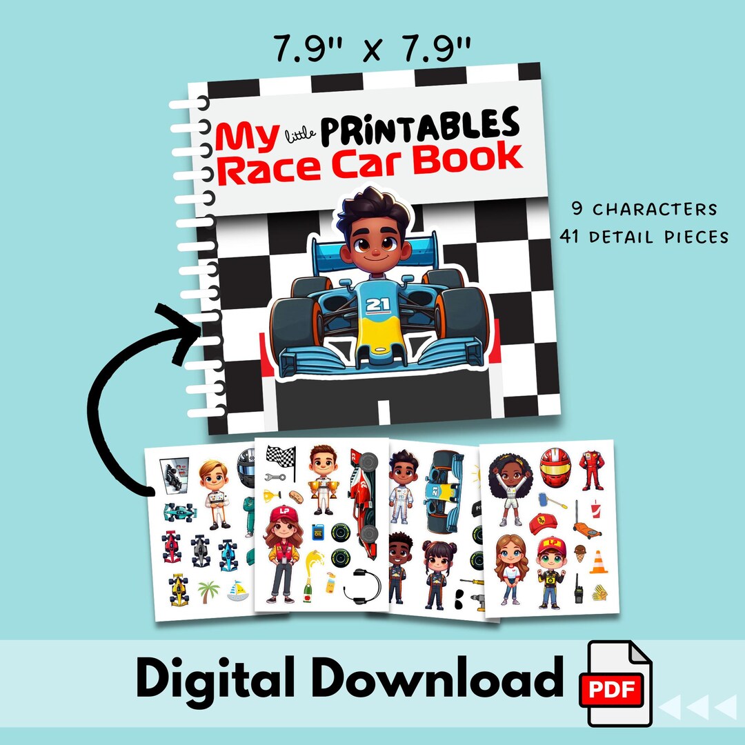 Little Printables Race Car Busy Book, DIY Velcro Book, Fun Pretend Play ...