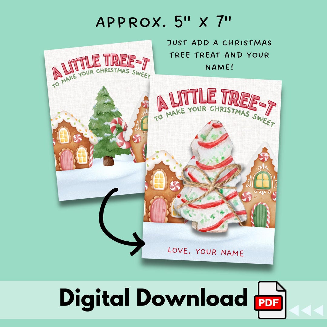 Printable Christmas Tree Treat Card, Editable Gift Tag (digital ...