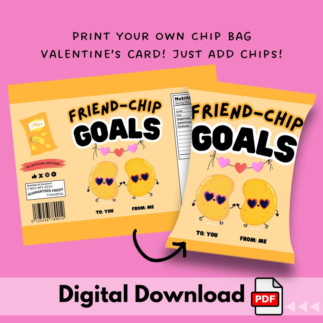 Printable Chip Bag Valentine's Day Card: Editable Snack Gift (PDF ...