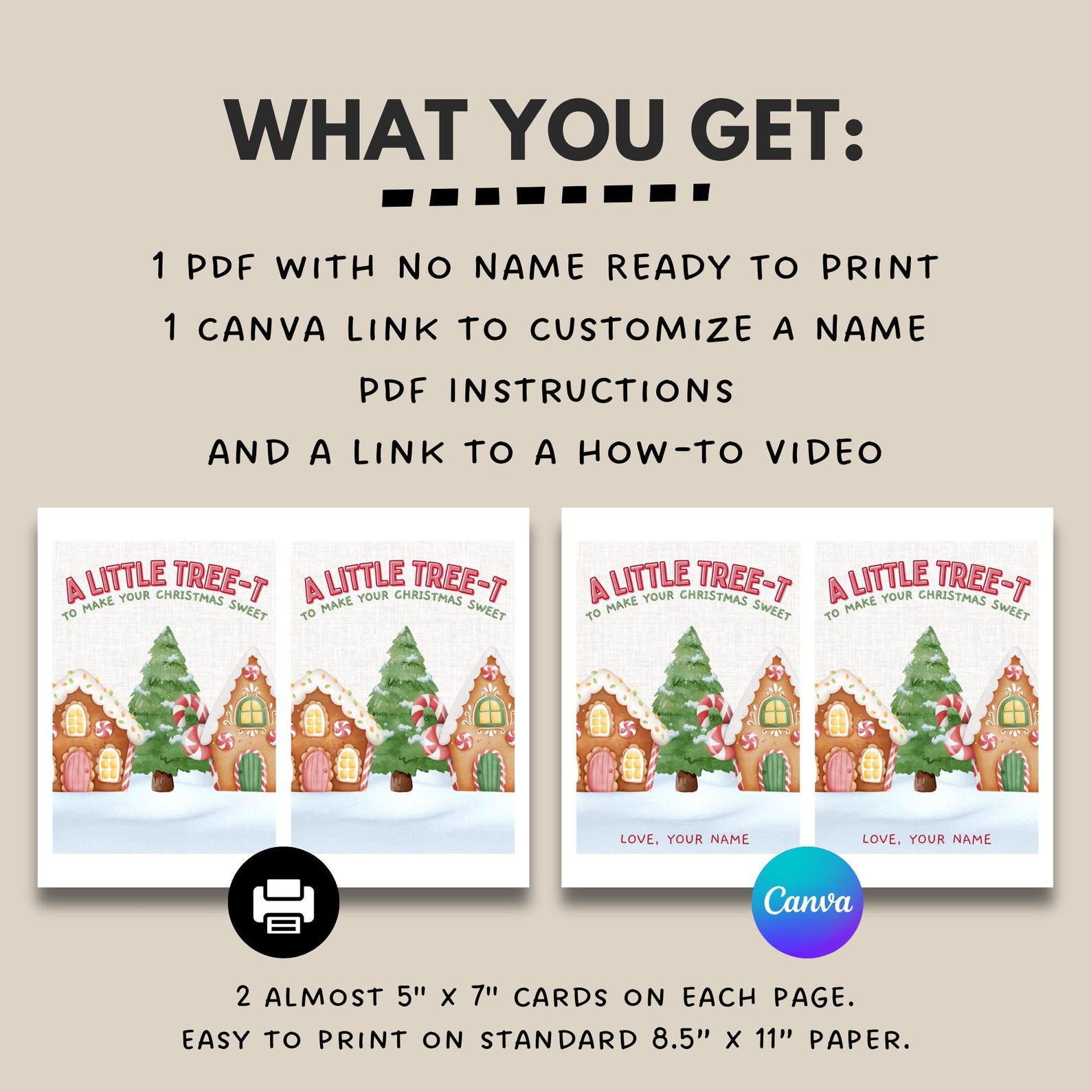 Printable Christmas Tree Treat Card, Editable Gift Tag (digital ...