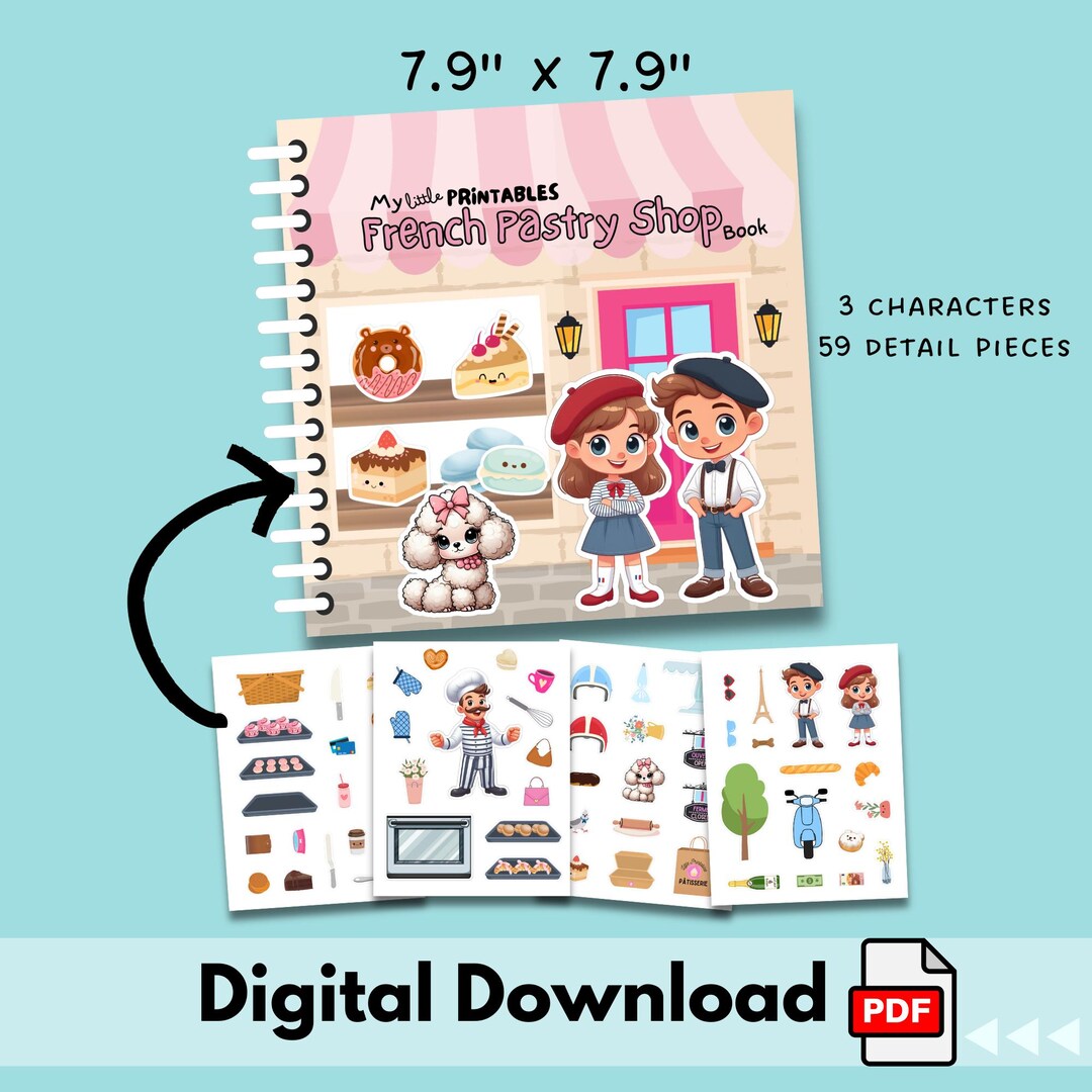 Little Printables French Pastry Shop Busy Book, DIY Velcro Activity ...