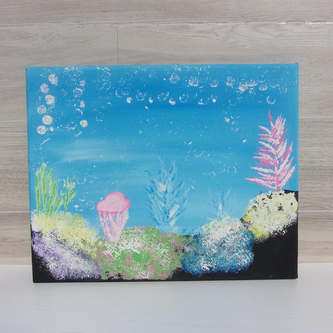 Ocean Life Beach Theme Acrylic Hand Painting on Stretch Canvas 8" X 10 ...