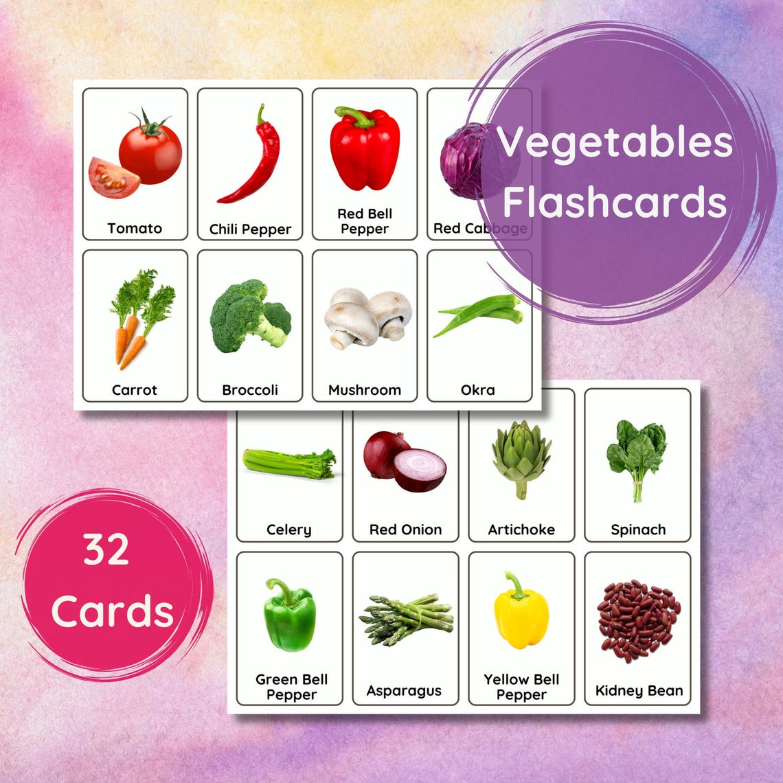 Vegetable Cards, Educational Printable Cards, Kids Flash Card ...