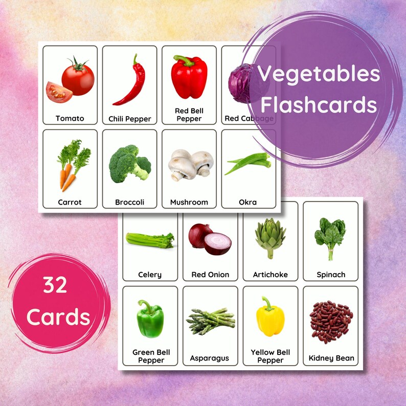 Vegetable Cards, Educational Printable Cards, Kids Flash Card ...