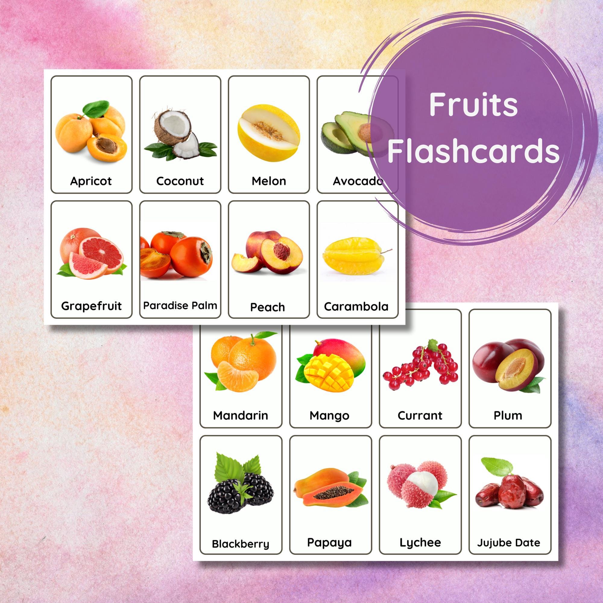 Fruit Cards, Educational Printable Cards, Kids Flash Card, Montessori ...