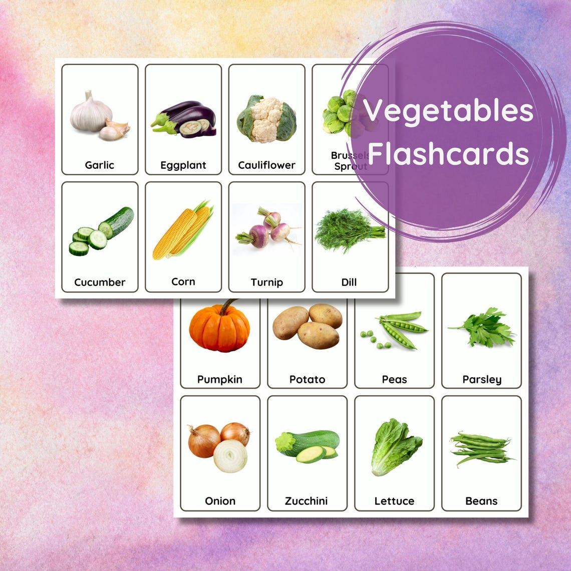 Vegetable Cards, Educational Printable Cards, Kids Flash Card ...