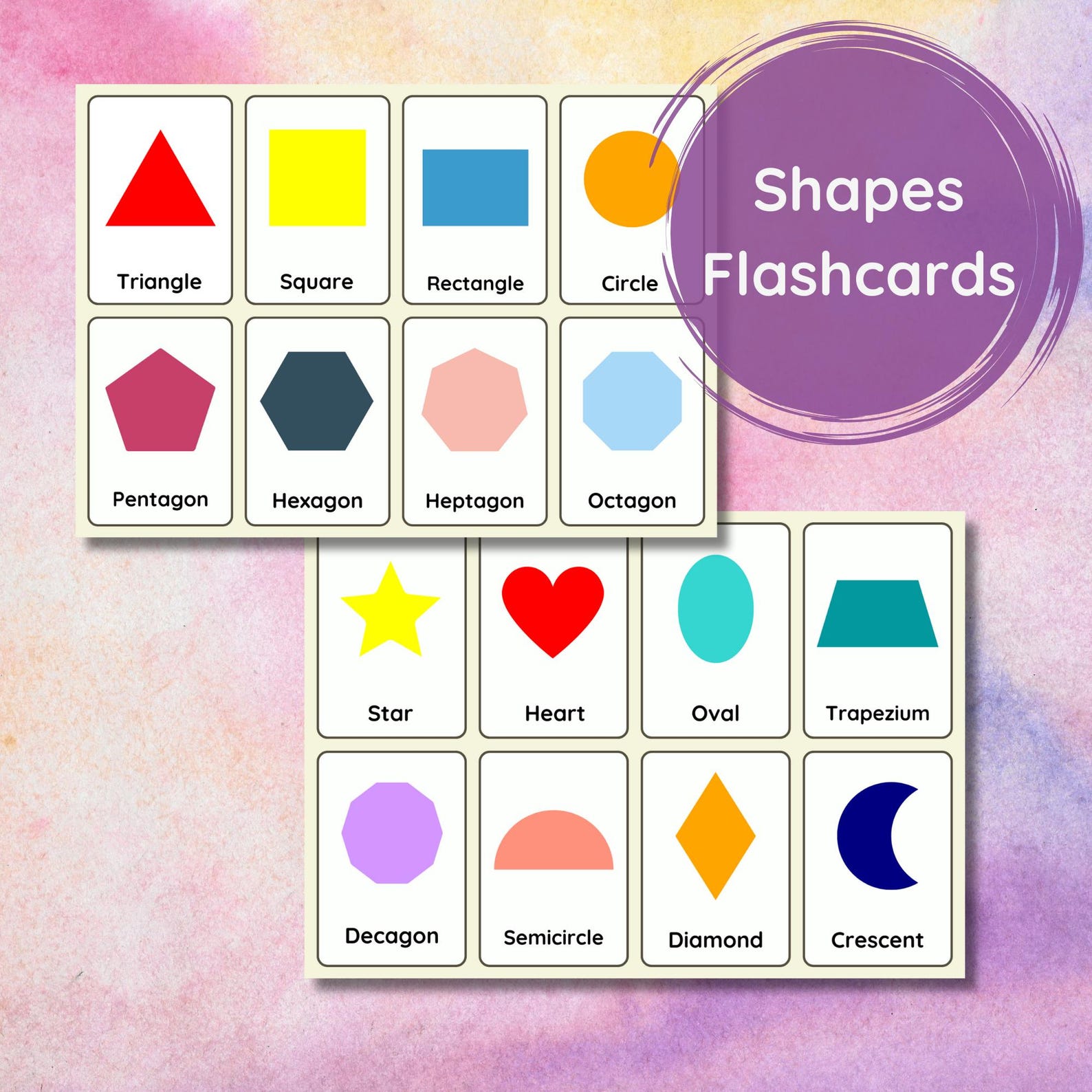 Shapes Flashcards, Geometric Shapes Cards, Preschool Worksheets ...