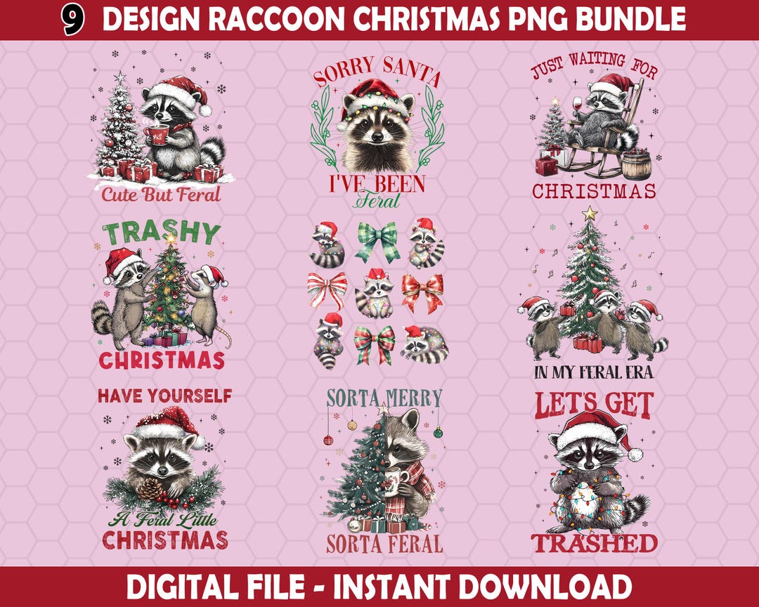 Raccoon Christmas PNG Bundle, Cute Raccoon PNG, Trash Panda PNG ...