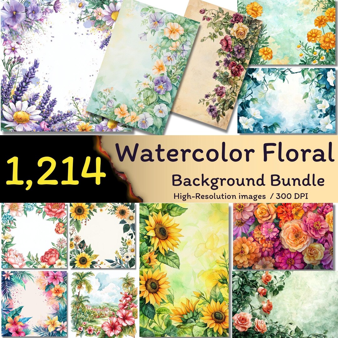 1,214 Watercolor Floral Background Bundle, Watercolor Flower Paper ...