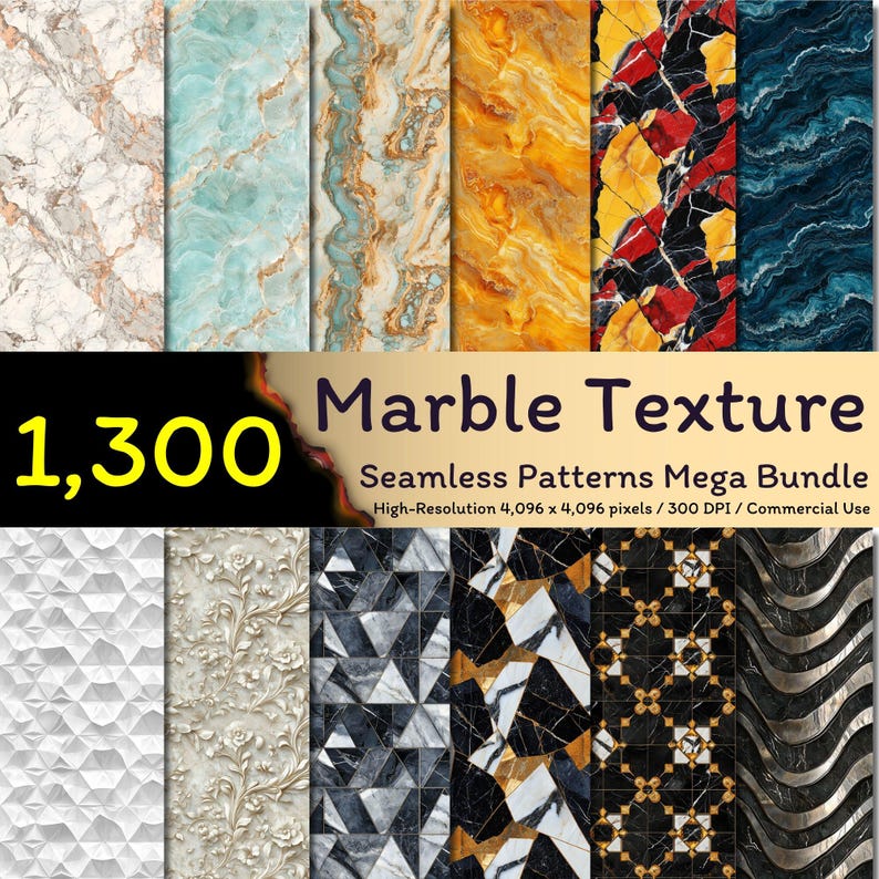 1,300 Marble Texture Seamless Patterns Mega Bundle, Marble Background ...