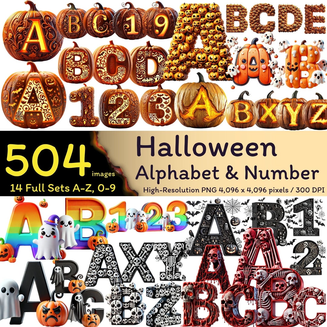 504 Halloween Alphabet & Numbers Mega Bundle, Halloween Letters PNG ...